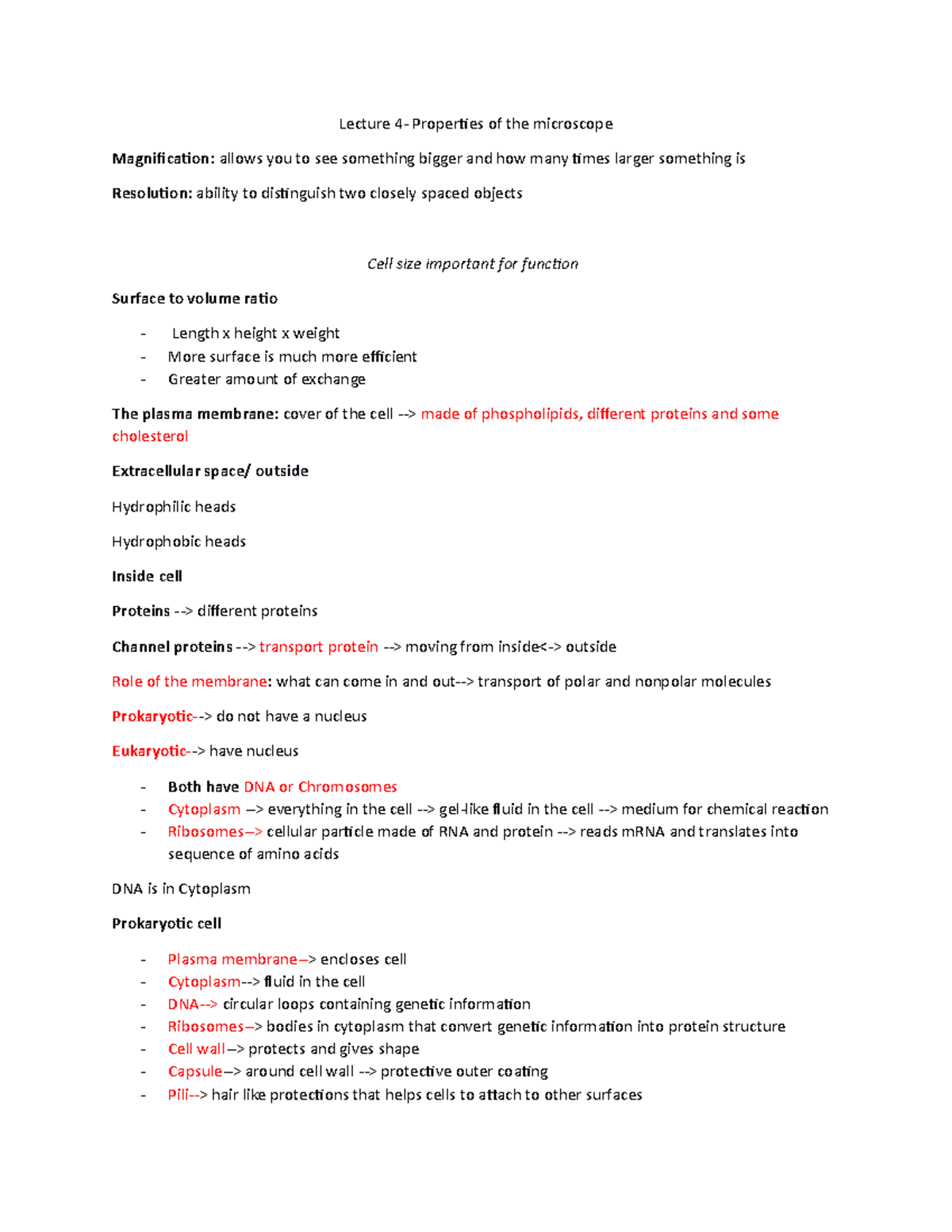 Lecture 4 notes - Lecture 4- Properties of the microscope Magnification ...