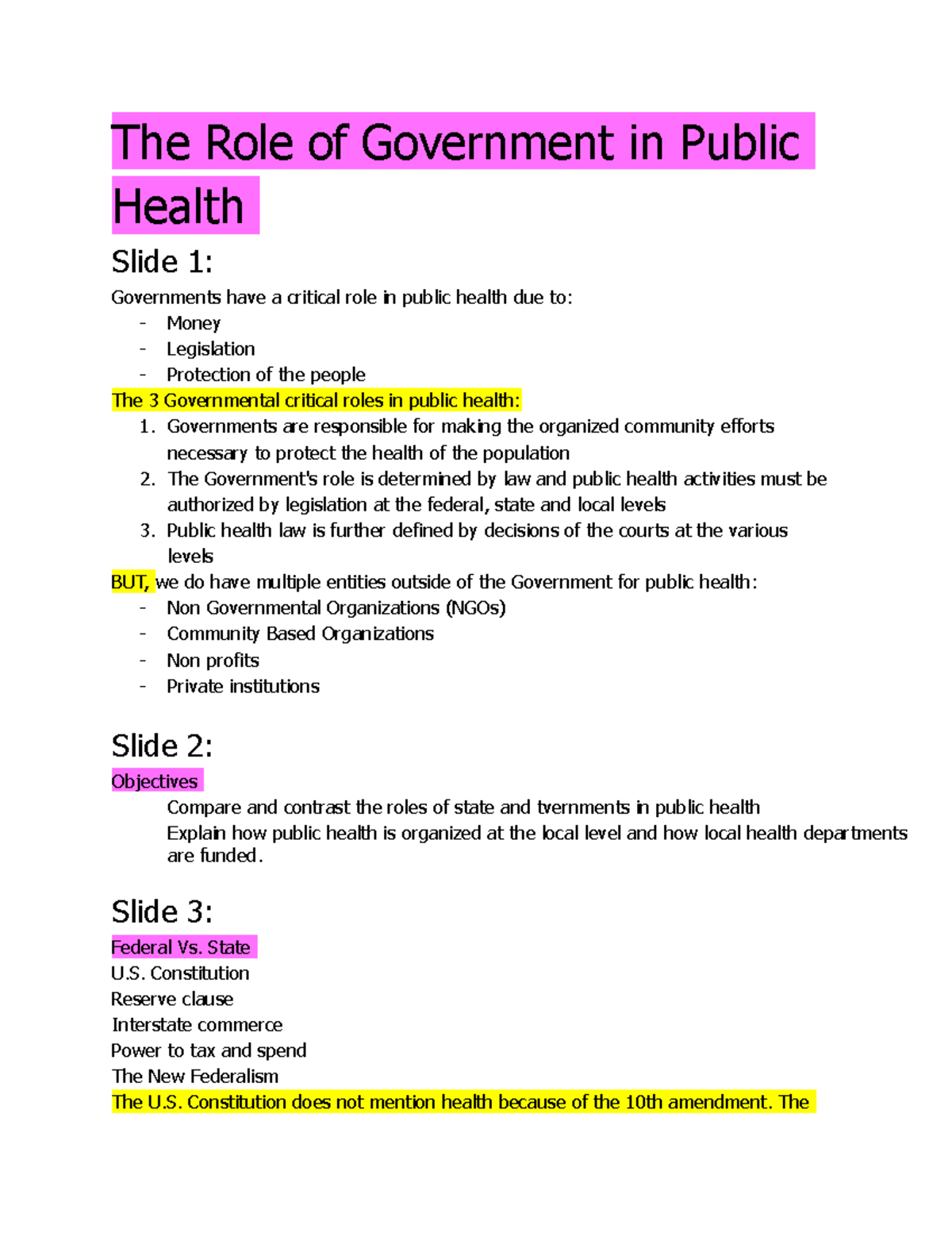 HLTH 2000 . Week 5 MWF - notes - The Role of Government in Public ...
