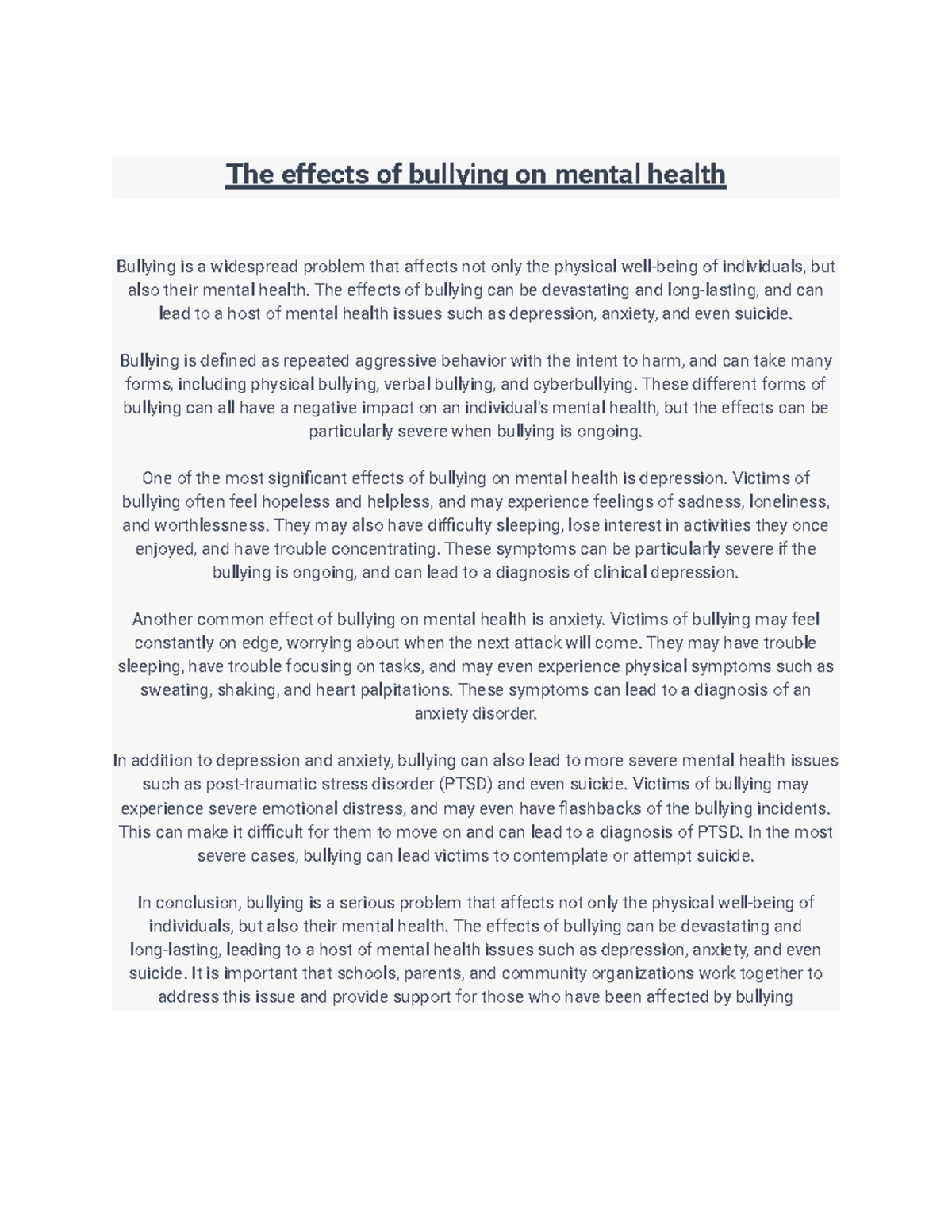 The effects of bullying on mental health - The effects of bullying on ...
