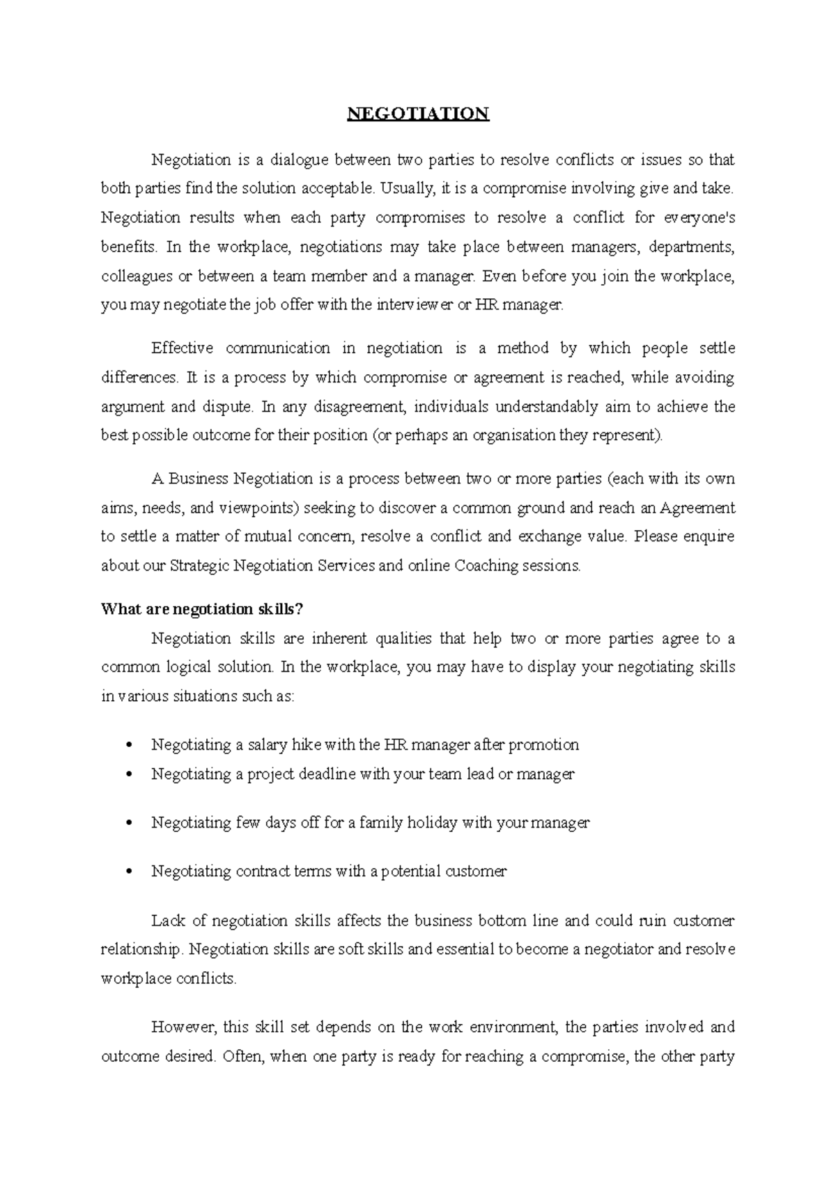 Negotiation - Assistant Professor - NEGOTIATION Negotiation is a ...