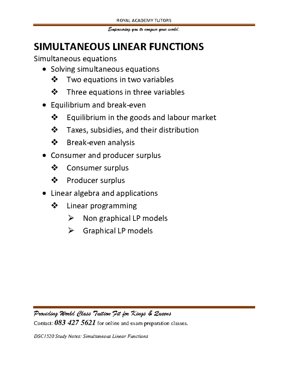 Simultaneous Linear Functions - Semester 2 - 2023 - Empowering you to ...