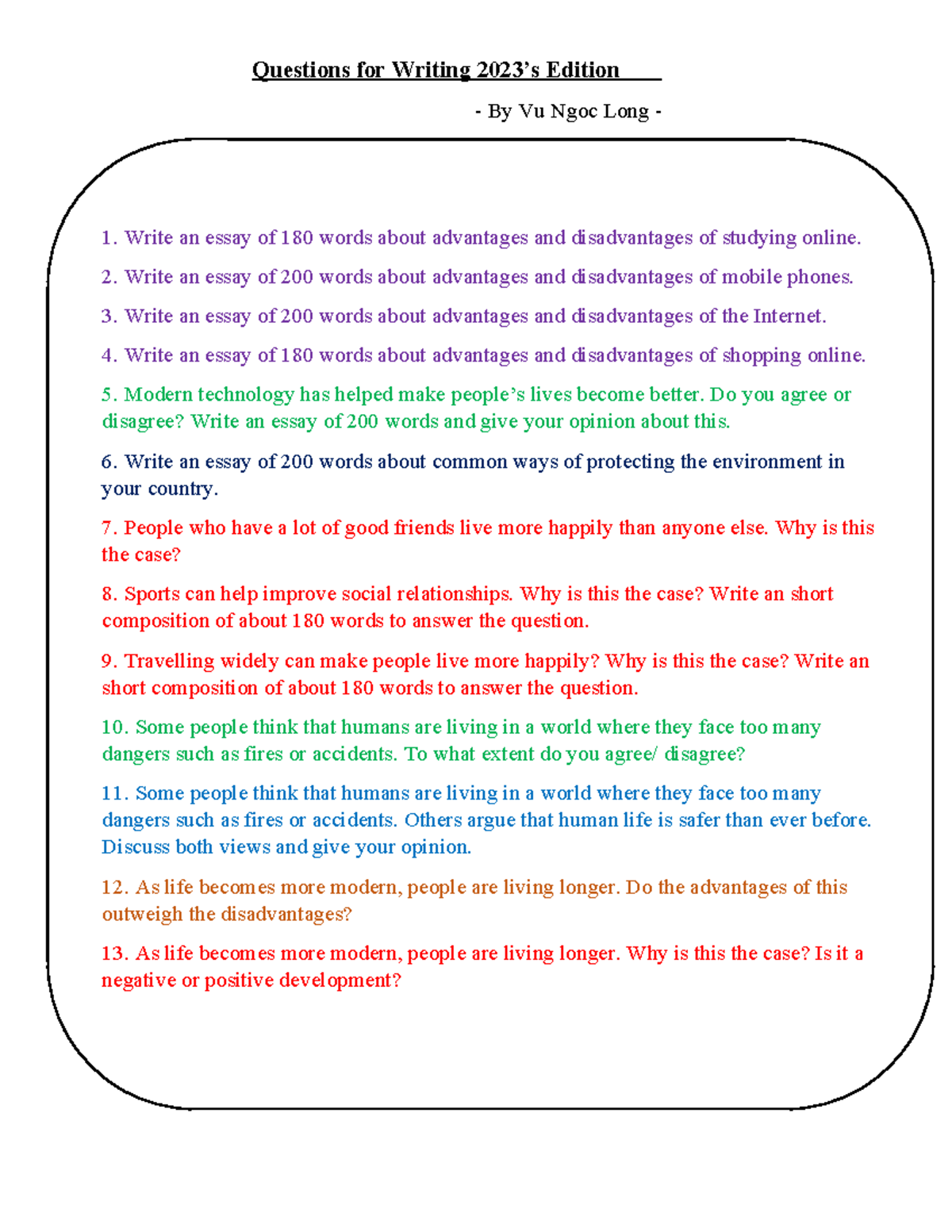 List of questions and Samples (Auto Recovered) - Questions for Writing ...