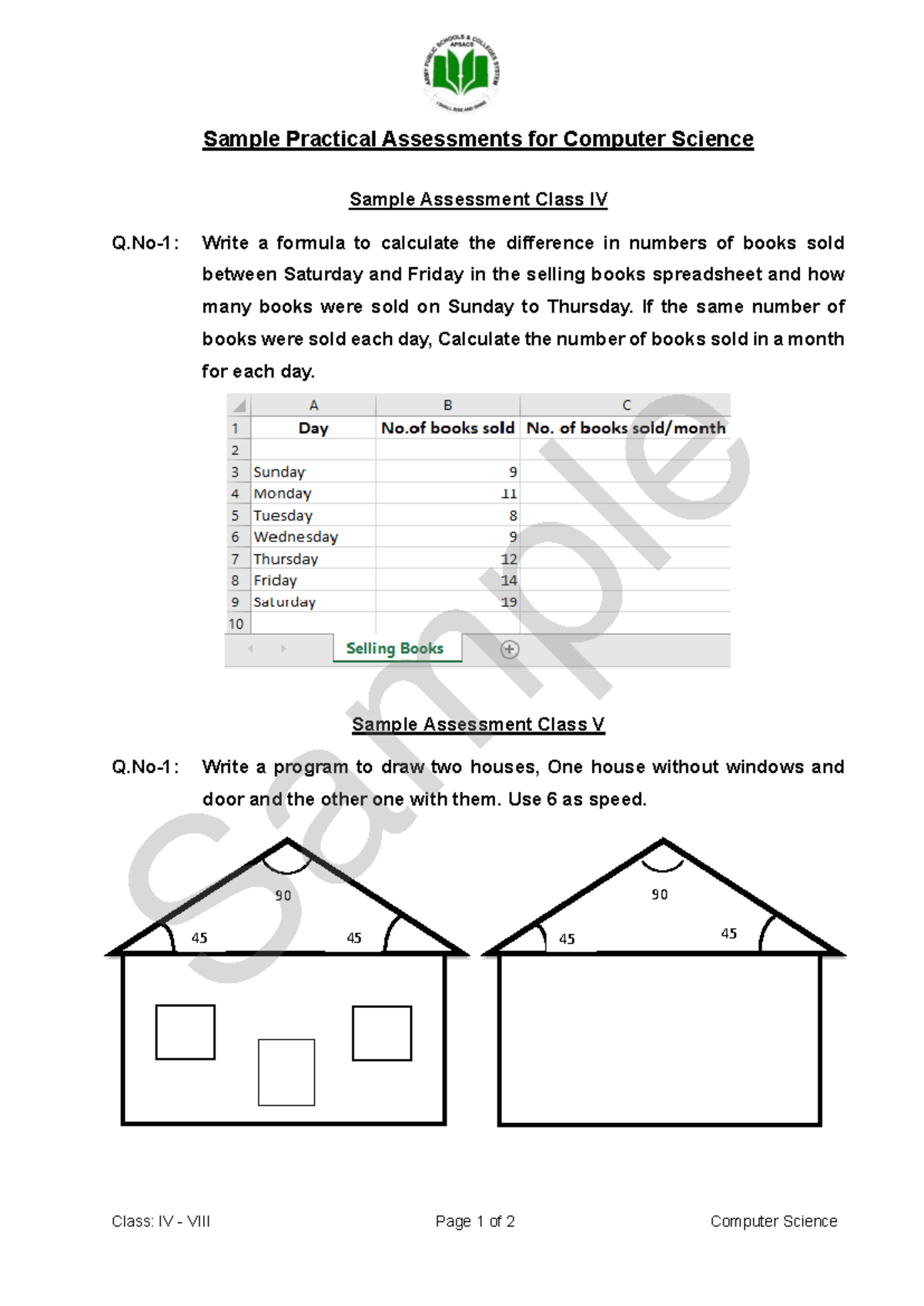 Sample Practical Class Assessment IV -VIII - Class: IV - VIII Page 1 of ...