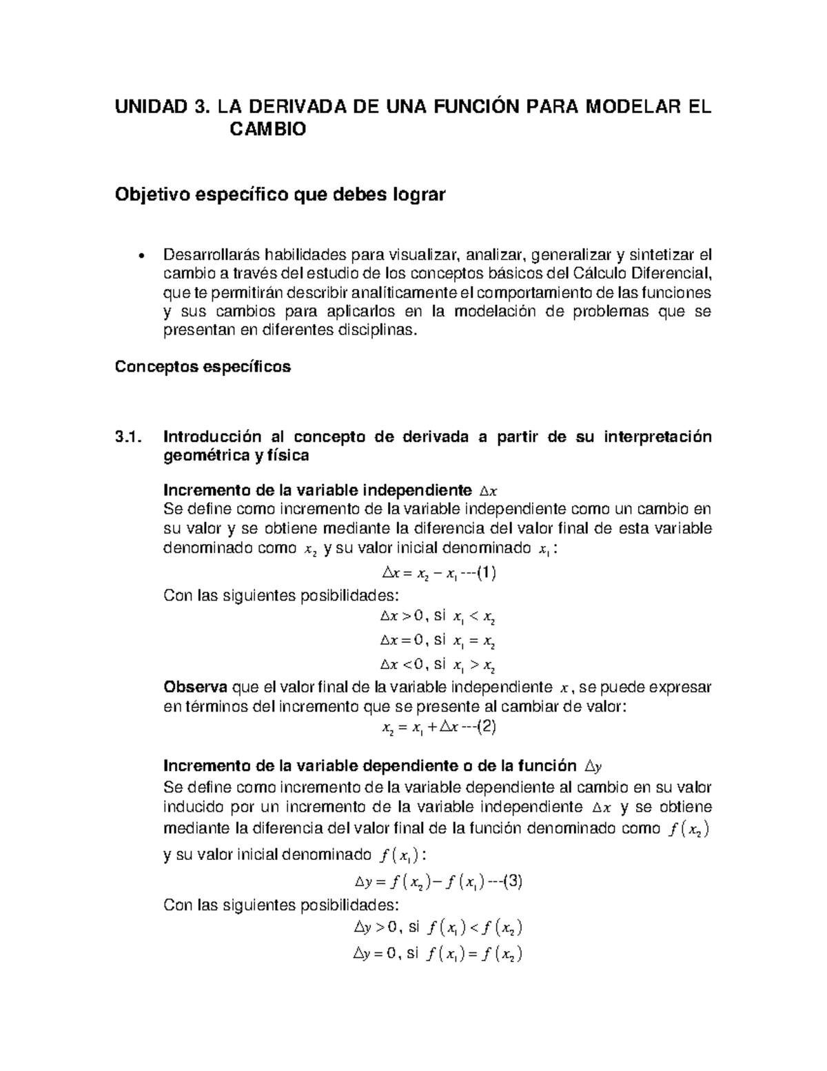 Unidad 3. LA Derivada DE UNA Funciã N PARA Modelar EL Cambio - UNIDAD 3 ...