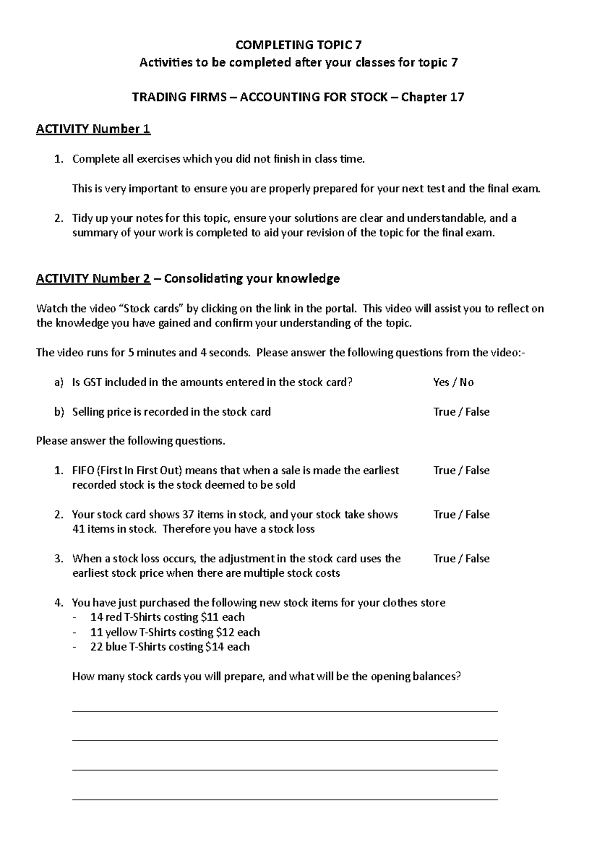 Topic 7 - Activities to do After class - COMPLETING TOPIC 7 Activities ...