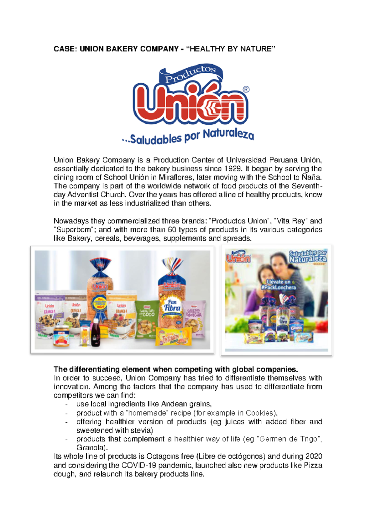 Case Union Bakery - CASE: UNION BAKERY COMPANY - “HEALTHY BY NATURE ...