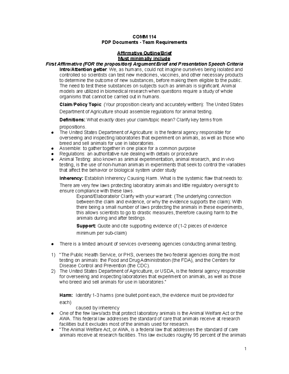 PDP Argument Brief and Evidence Cards-1 - COMM 114 PDP Documents - Team ...