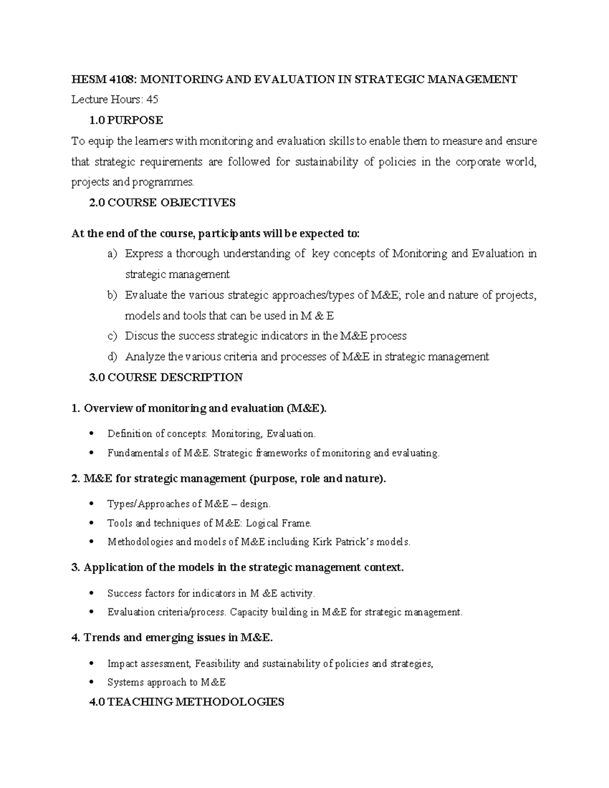 Course Outline - Summary Diploma in Business Administration - HESM 4108 ...