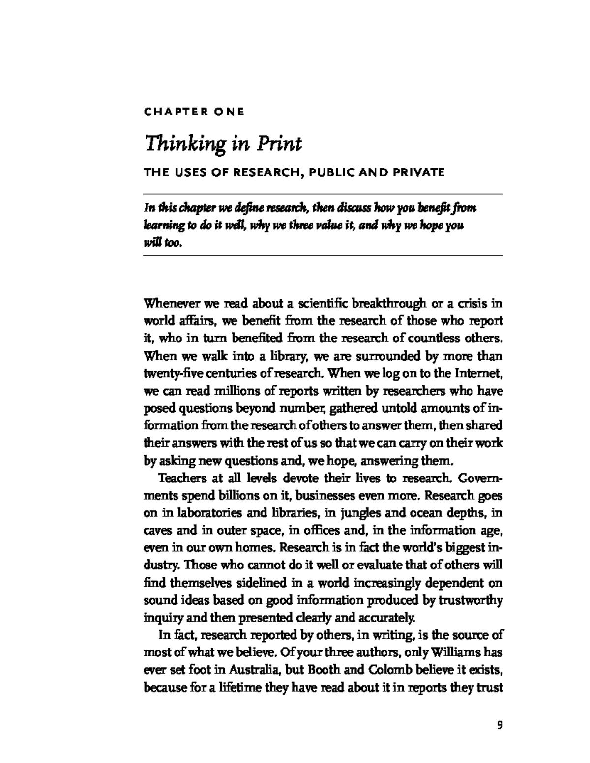 1. WC Booth - Thinking IN Print - - Studocu