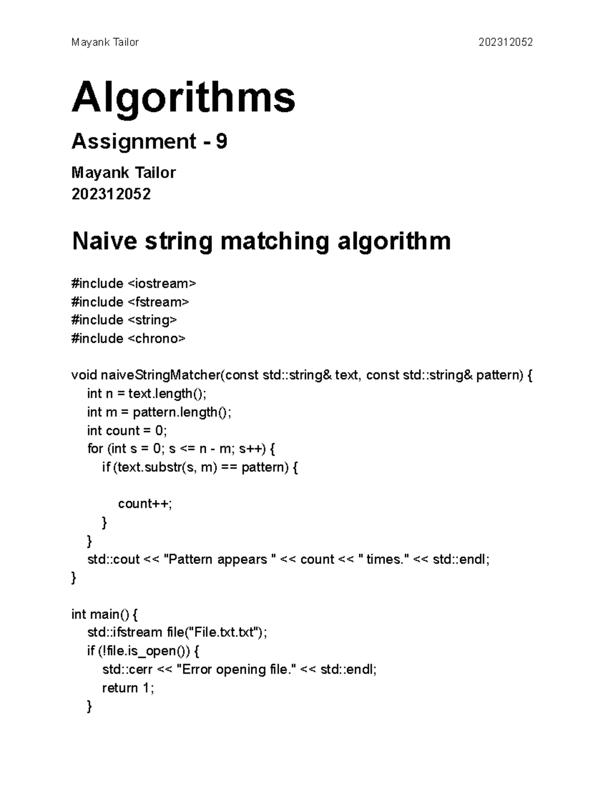 Algo_Lab9_assignment - Mayank Tailor 202312052 Algorithms Assignment ...
