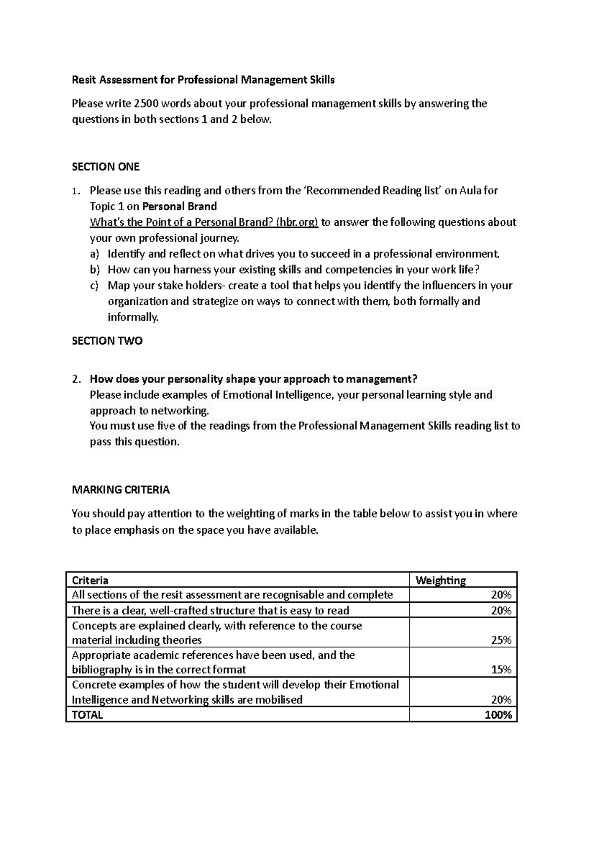 Pms Resit Assessment Resit Assessment For Professional Management Skills Please Write 2500 3482