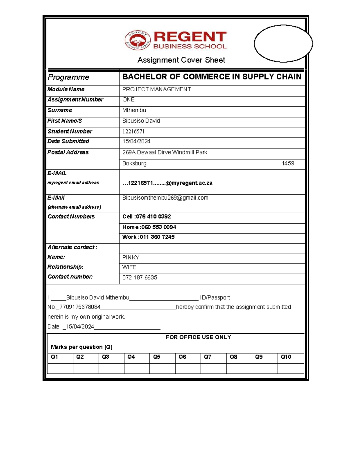 Project Management - Assignment Cover Sheet Programme BACHELOR OF ...