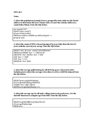 Lab 5 Answers - 1. ALTER TABLE item ADD COLUMN quantityInStock INT DEFAULT 10; 2. DELIMITER ...