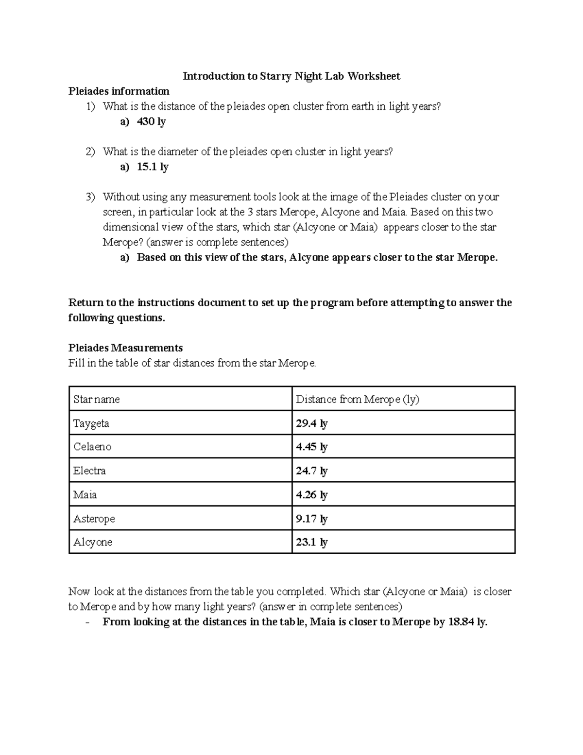 Lab Intro Worksheet - Introduction to Starry Night Lab Worksheet ...