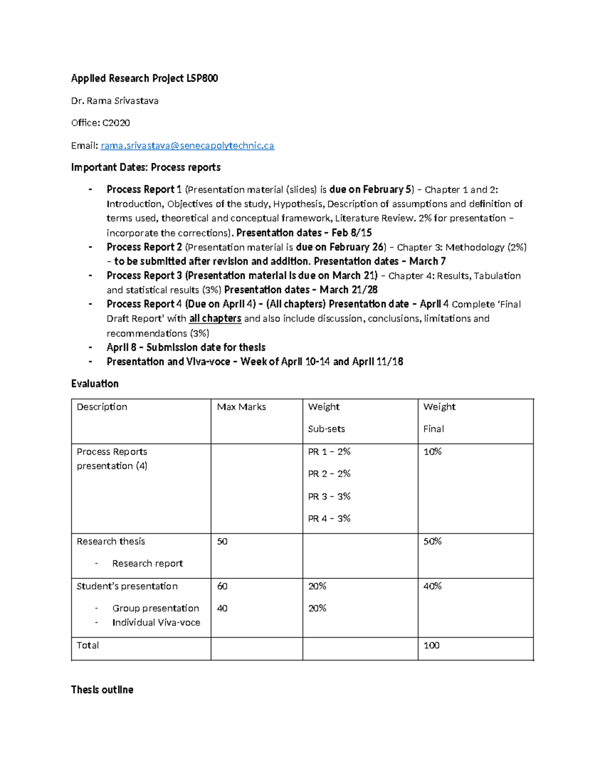 LSP800 Course Information - Applied Research Project LSP Dr. Rama ...