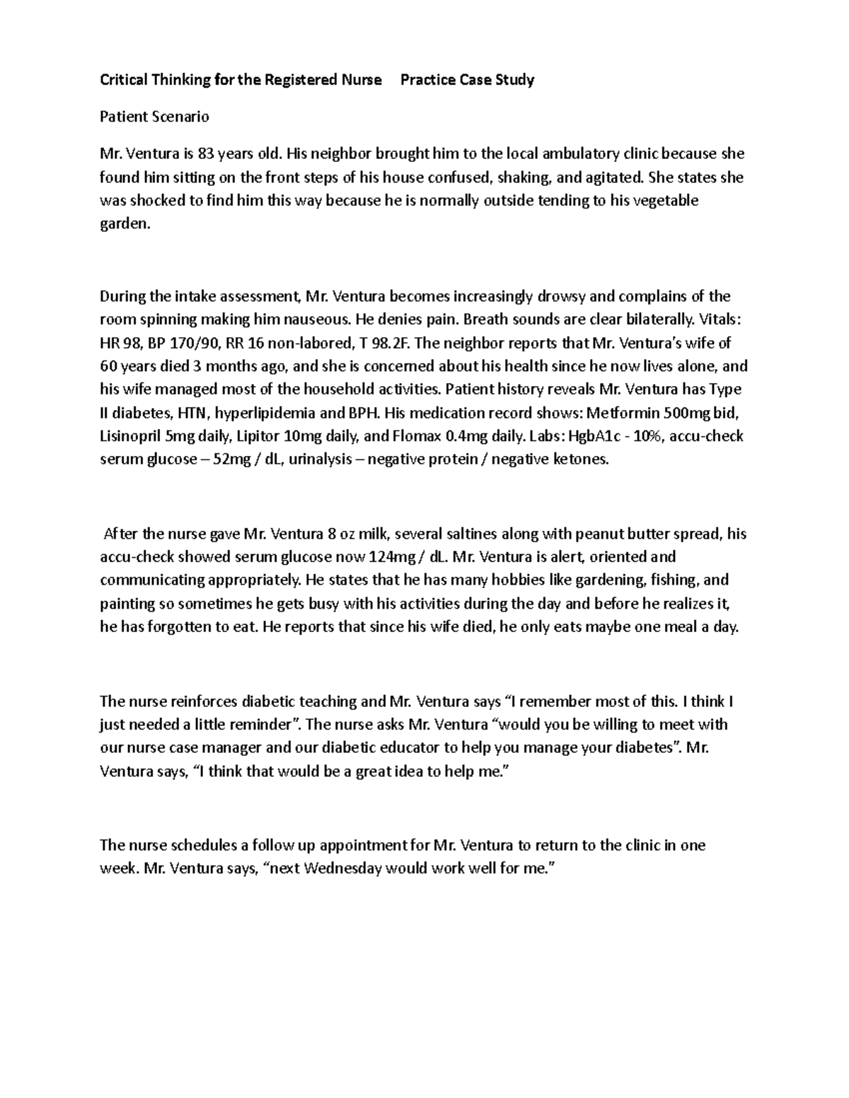 Case Study Ventura- Scenario - Critical Thinking for the Registered ...