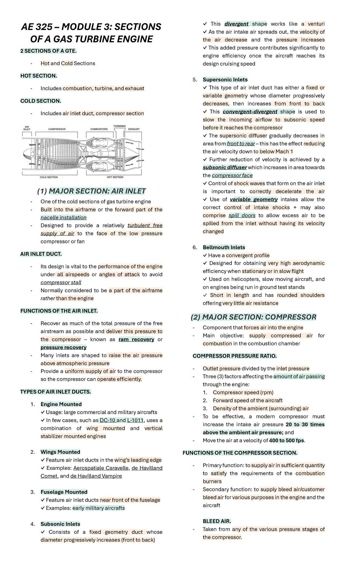 Powerplant 2 - Module 3 - Sections of A Gas Turbine Engine - AE 325 ...