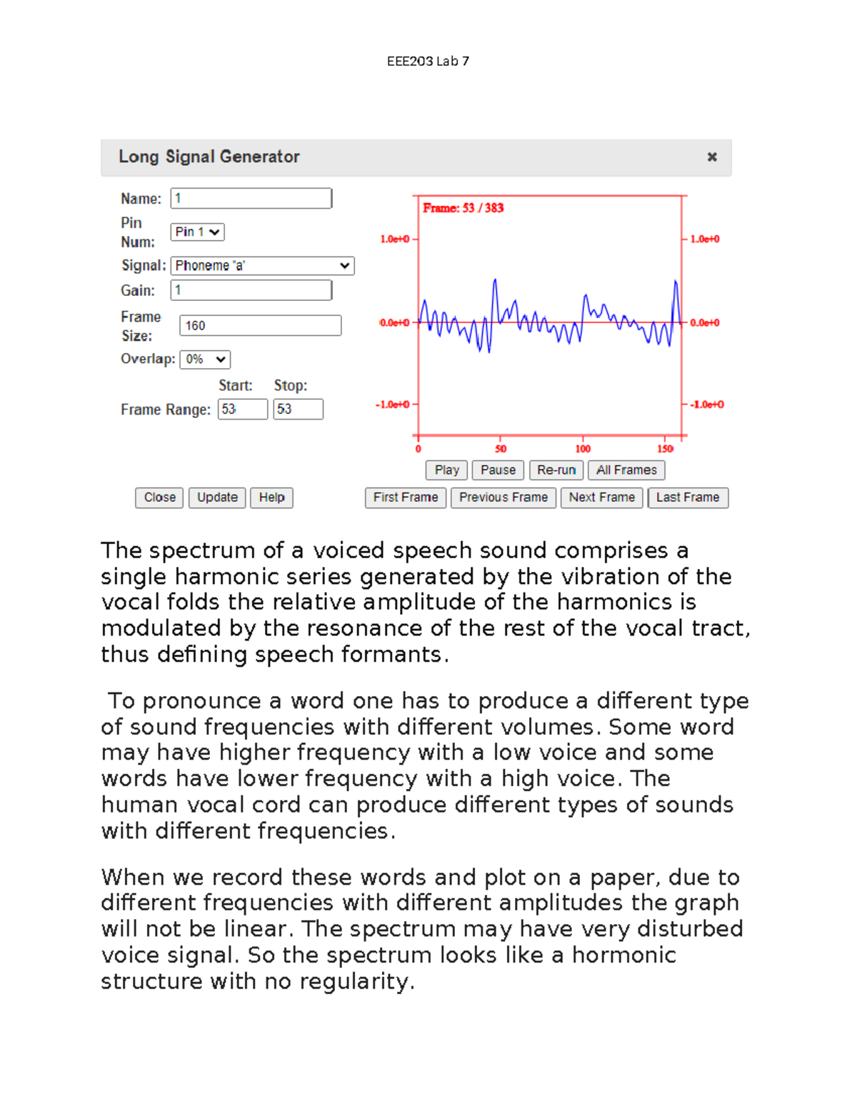 203Lab7 - Lab work- Long signal generator - The spectrum of a voiced ...
