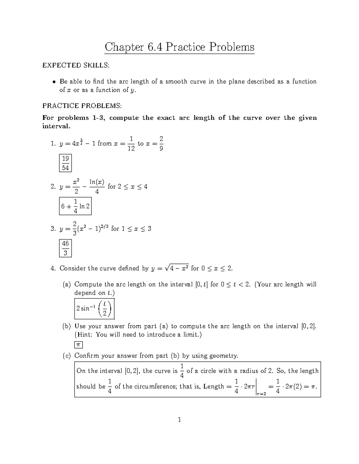 Homework 6 - Chapter 6 Practice Problems EXPECTED SKILLS: Be able to find the arc length of a ...