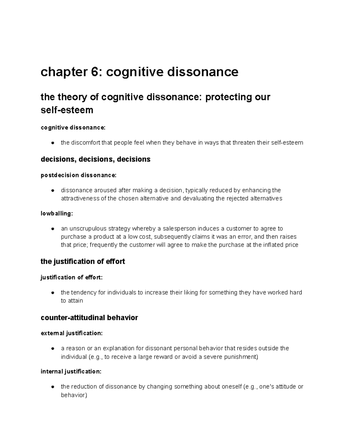 Chapter 6 cognitive dissonance - PSYCH360 - UMass Amherst - Studocu