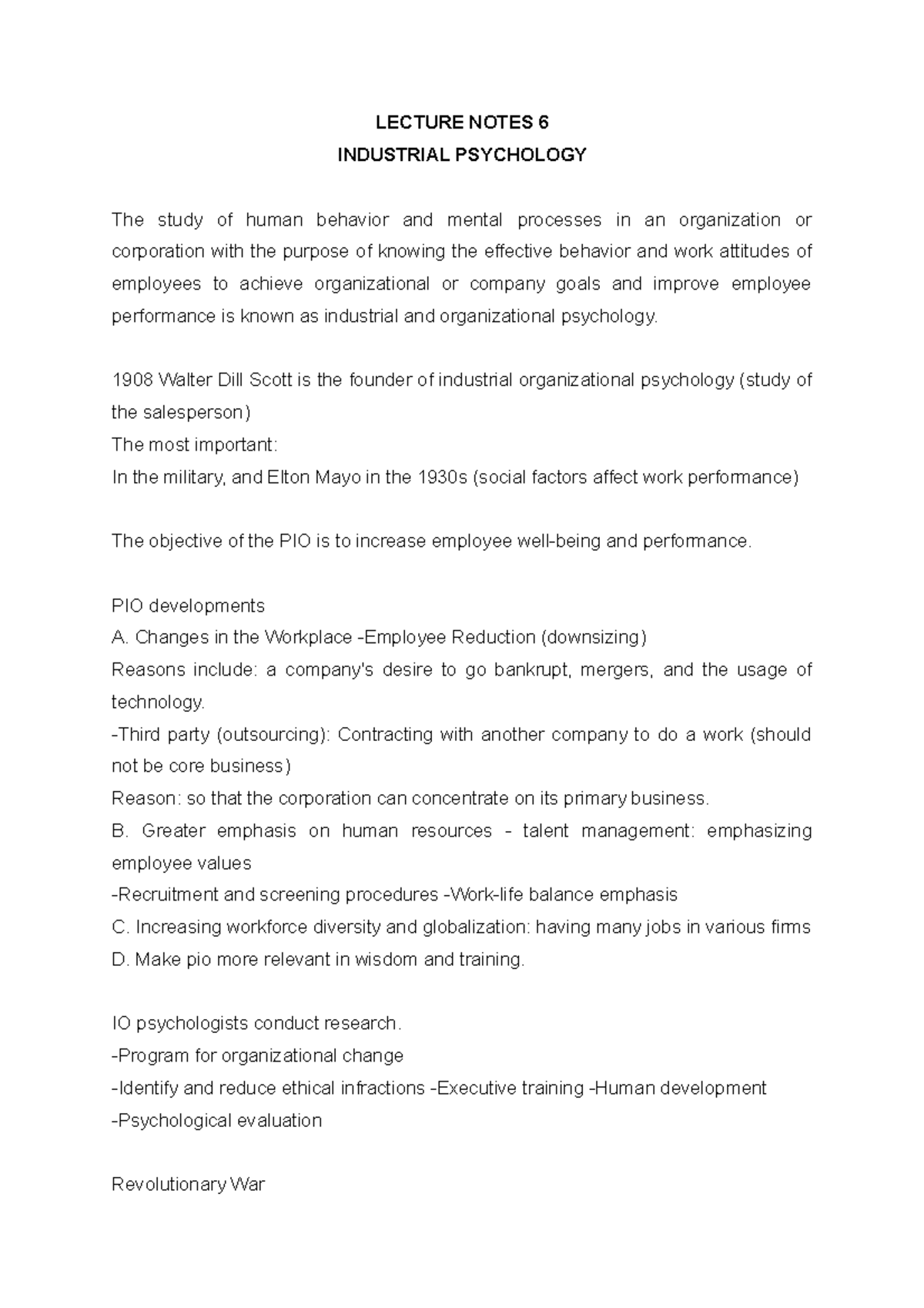 Industrial Psychology Lecture Notes 6 - LECTURE NOTES 6 INDUSTRIAL ...