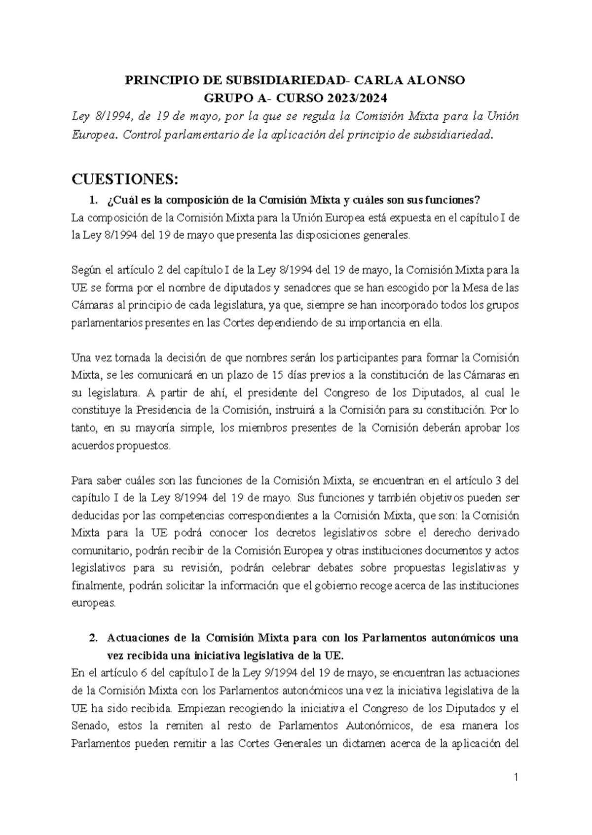 ACT. Principio DE Subsidiaridad- Carla Alonso - PRINCIPIO DE ...