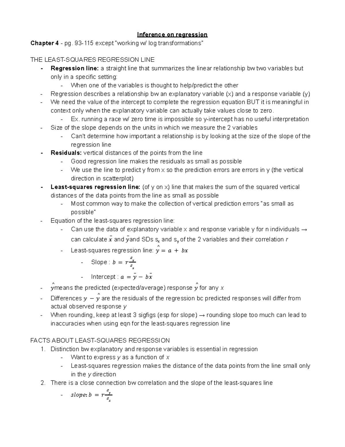 13 - inference on regression - Inference on regression Chapter 4 - pg. 93-115 except “working w ...