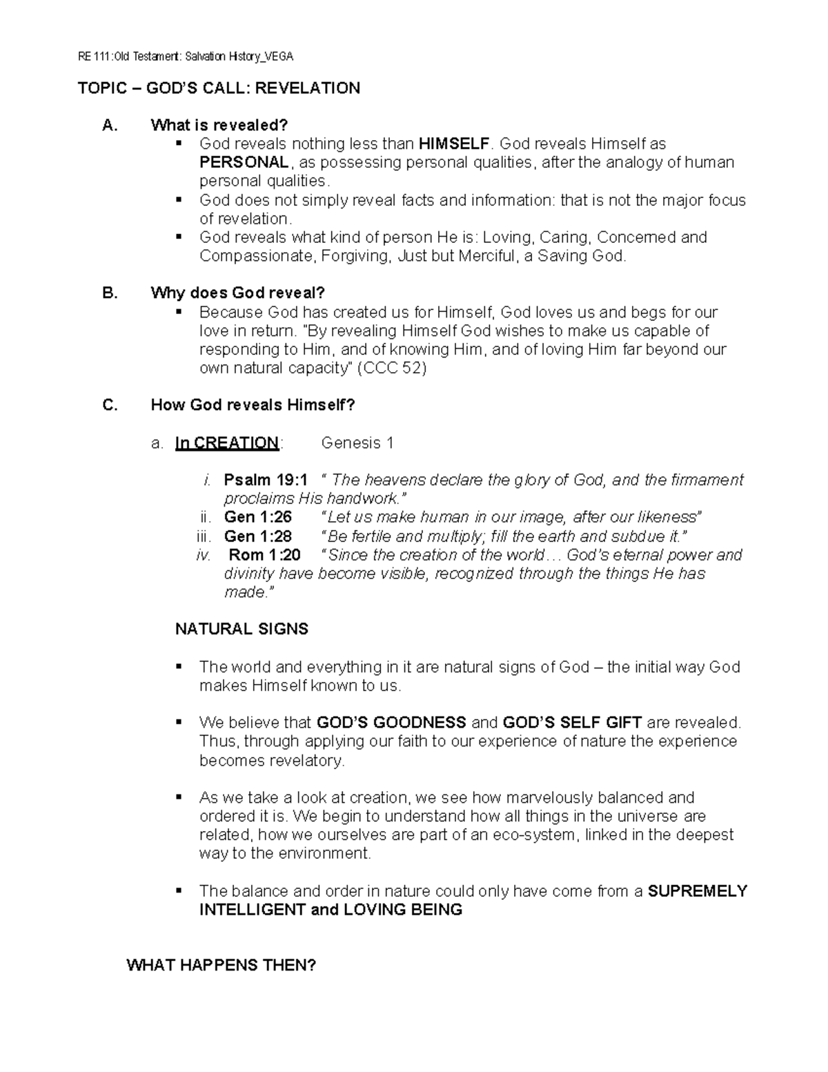 Lesson 4 Divine Revelation - TOPIC – GOD’S CALL: REVELATION A. What is ...