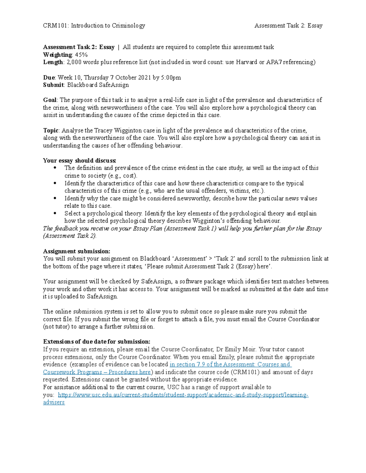 Assessment Task 2 Task Sheet Sem 1 2021(1) - CRM101: Introduction to Criminology Assessment Task ...