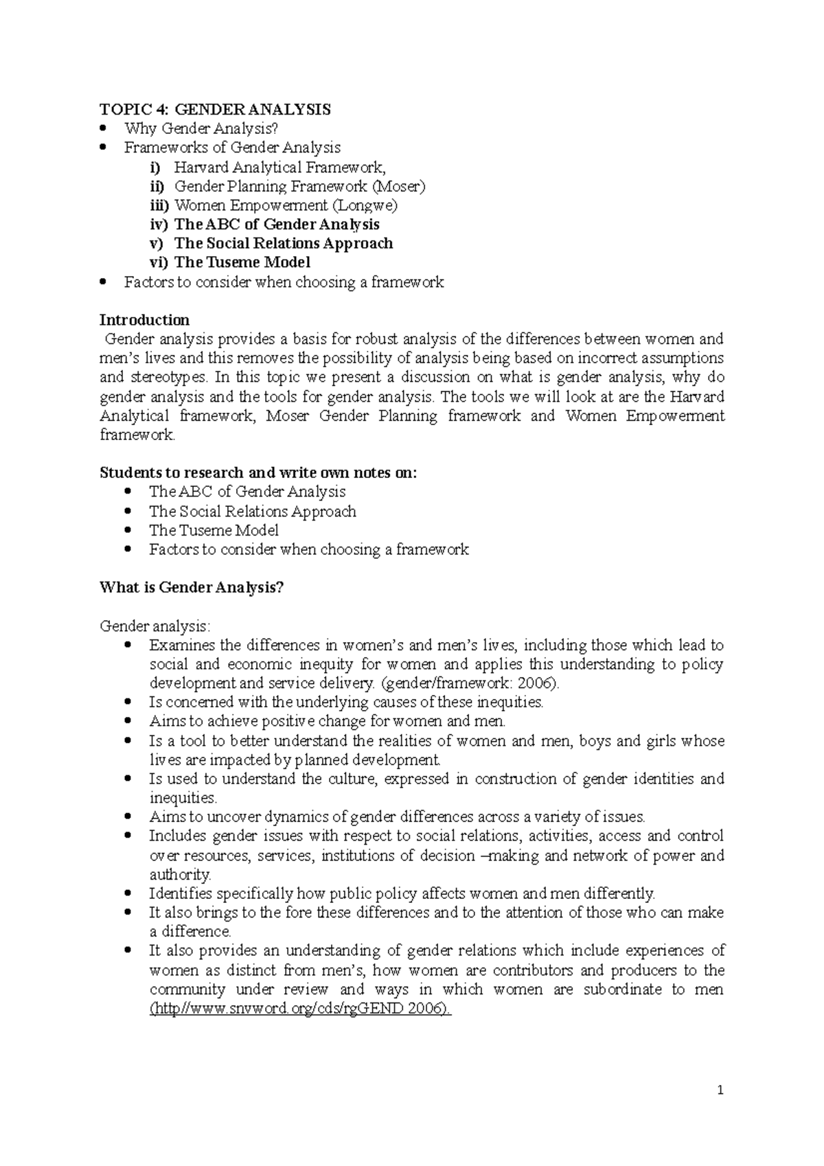 GSSS 231.Lecture 4 - studoc - TOPIC 4: GENDER ANALYSIS Why Gender ...