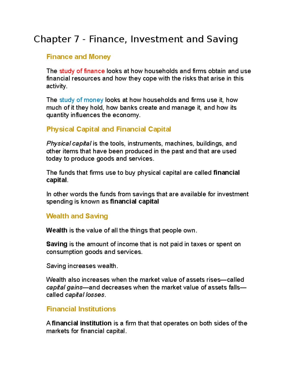 Chapter 7 - Definitions, examples - Chapter 7 - Finance, Investment and ...