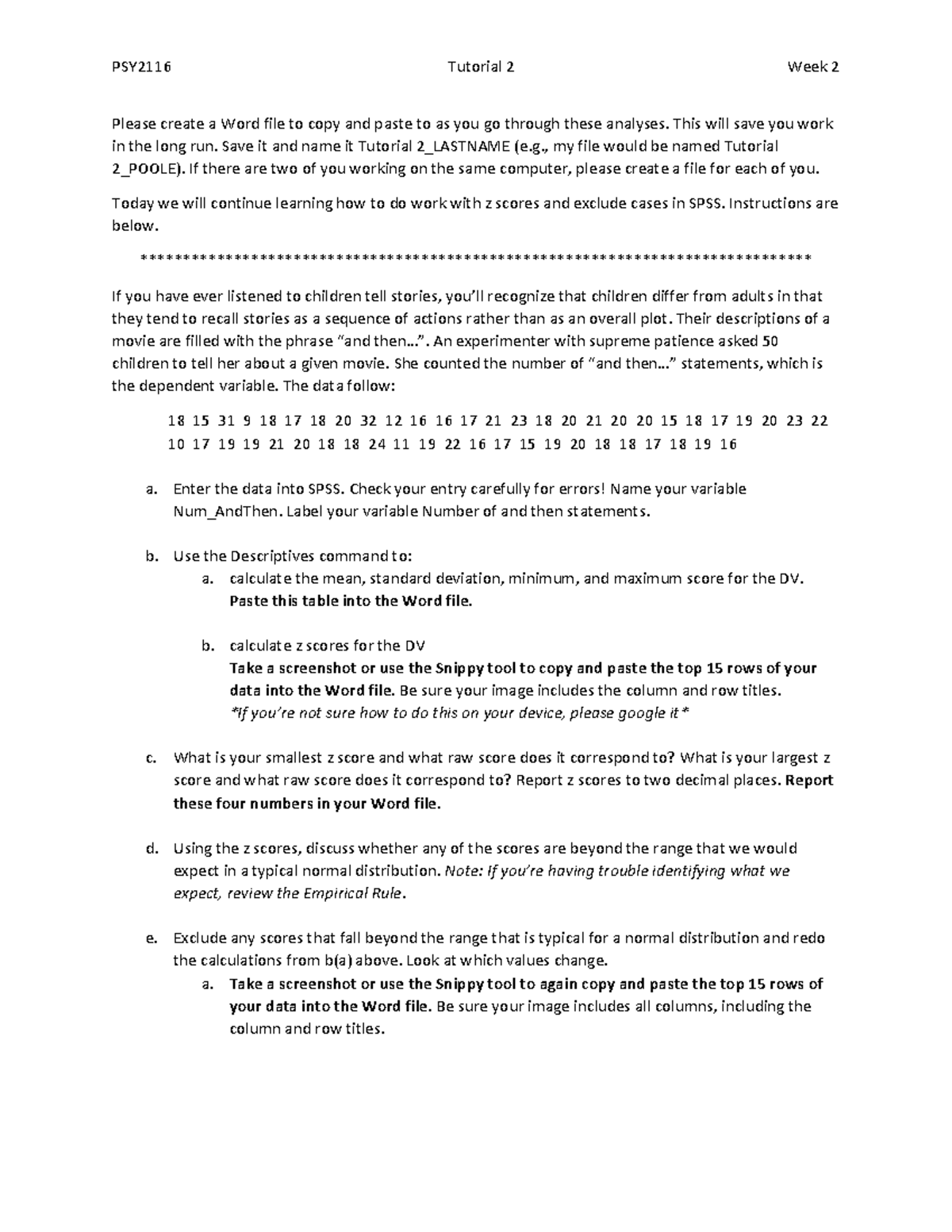 Tutorial 2 - lab - PSY2116 Tutorial 2 Week 2 Please create a Word file to copy and paste to as ...