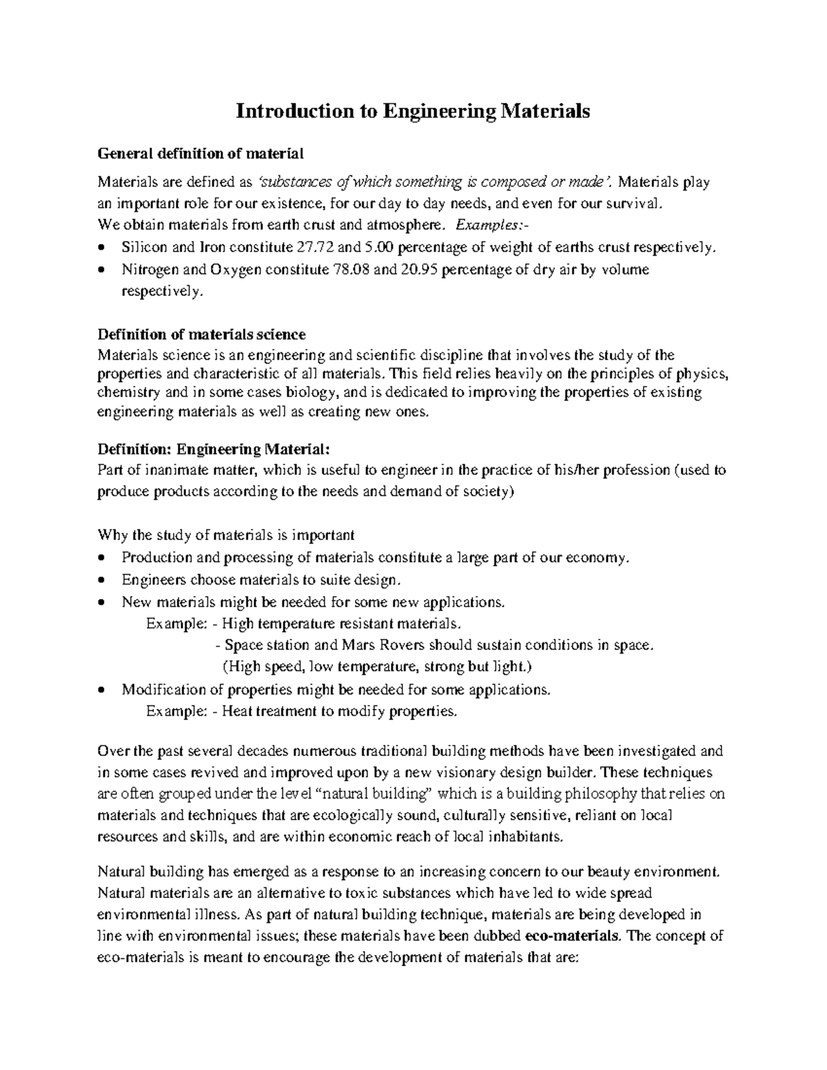 1.0 Introduction to Engineering materials - Introduction to Engineering ...