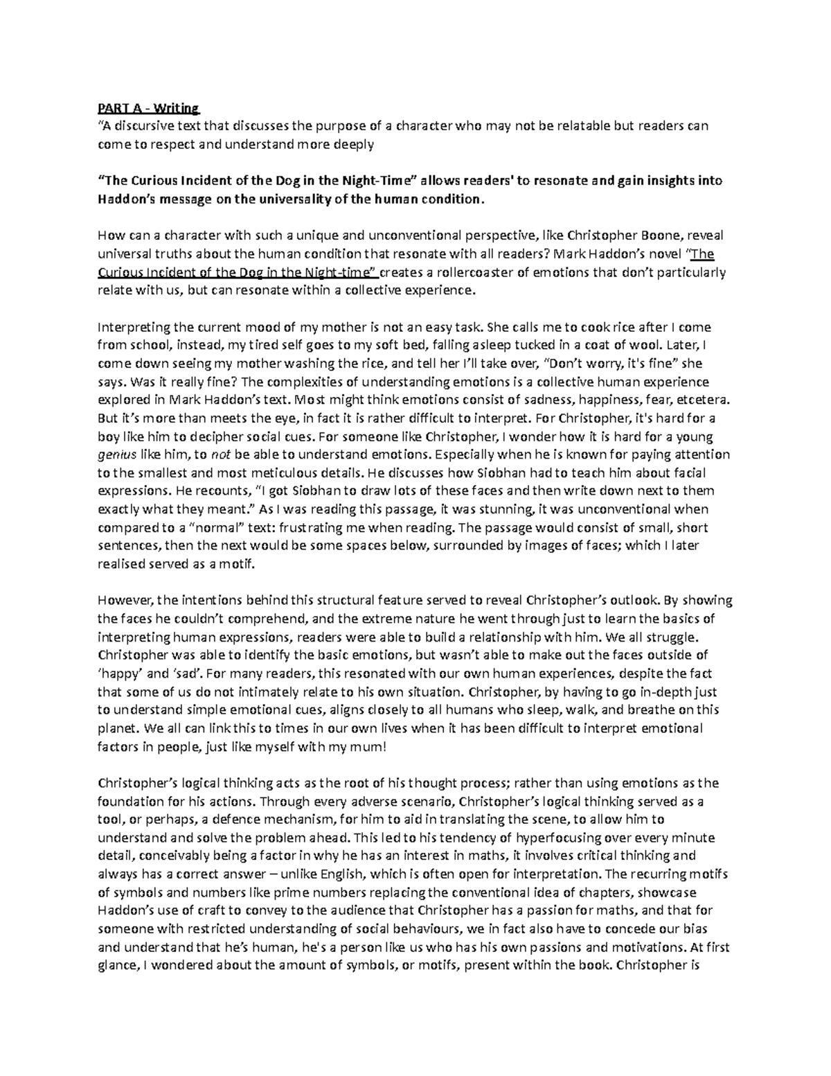 PART A and B - Writing (20 marks) - PART A - Writing “A discursive text ...