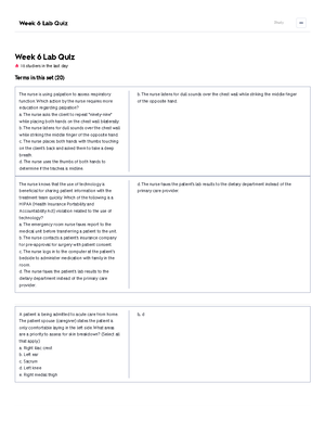 Week 5 Lab Quiz Flashcards Quizlet - Explanations Your library Upgrade: free 7-... 1 Week 5 Lab ...