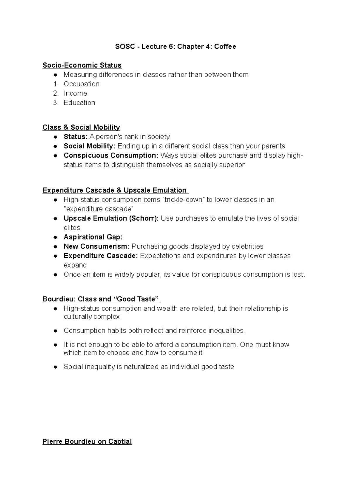 SOSC - Lecture 6 Chapter 4 Coffee - SOSC - Lecture 6: Chapter 4: Coffee Socio-Economic Status ...
