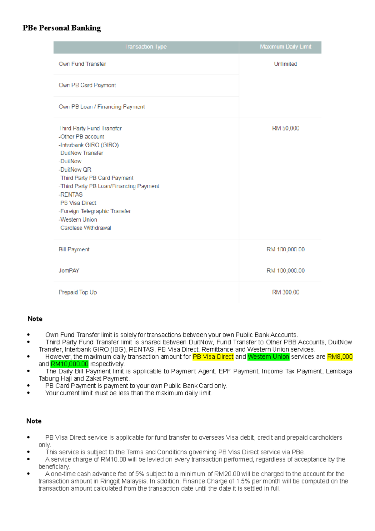 PBe Personal Banking - PBe Personal Banking Note Own Fund Transfer ...