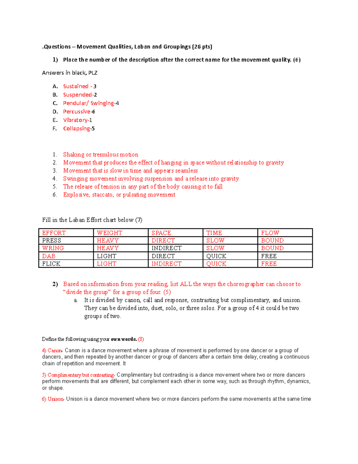 Questions - Movement qualities - .Questions – Movement Qualities, Laban ...