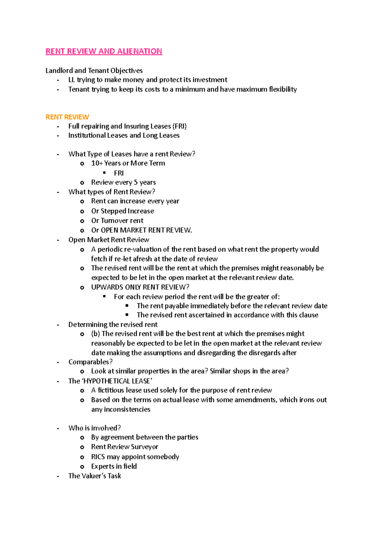 Rent Review and Alienation - RENT REVIEW AND ALIENATION Landlord and ...