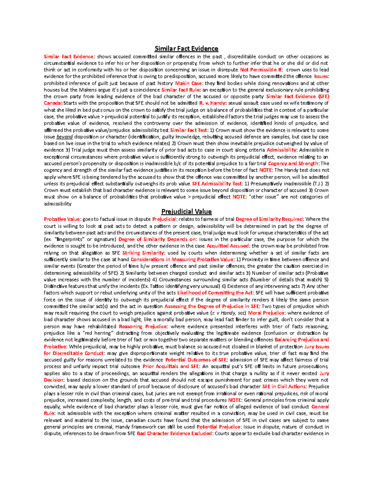 Chap 11 cheat sheet - Similar Fact Evidence Similar Fact Evidence ...