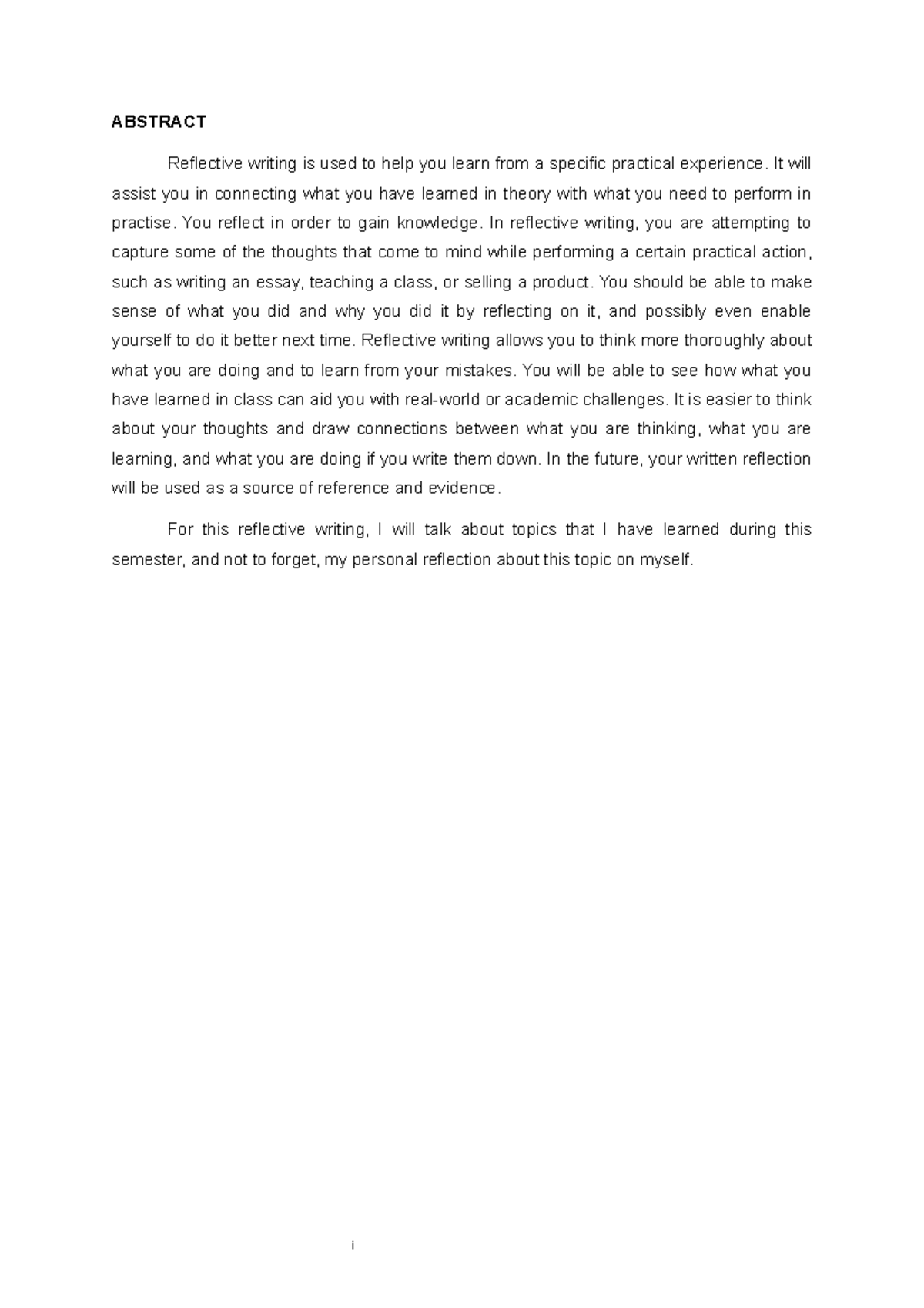 IMC451 Reflective Writing - ABSTRACT Reflective writing is used to help ...