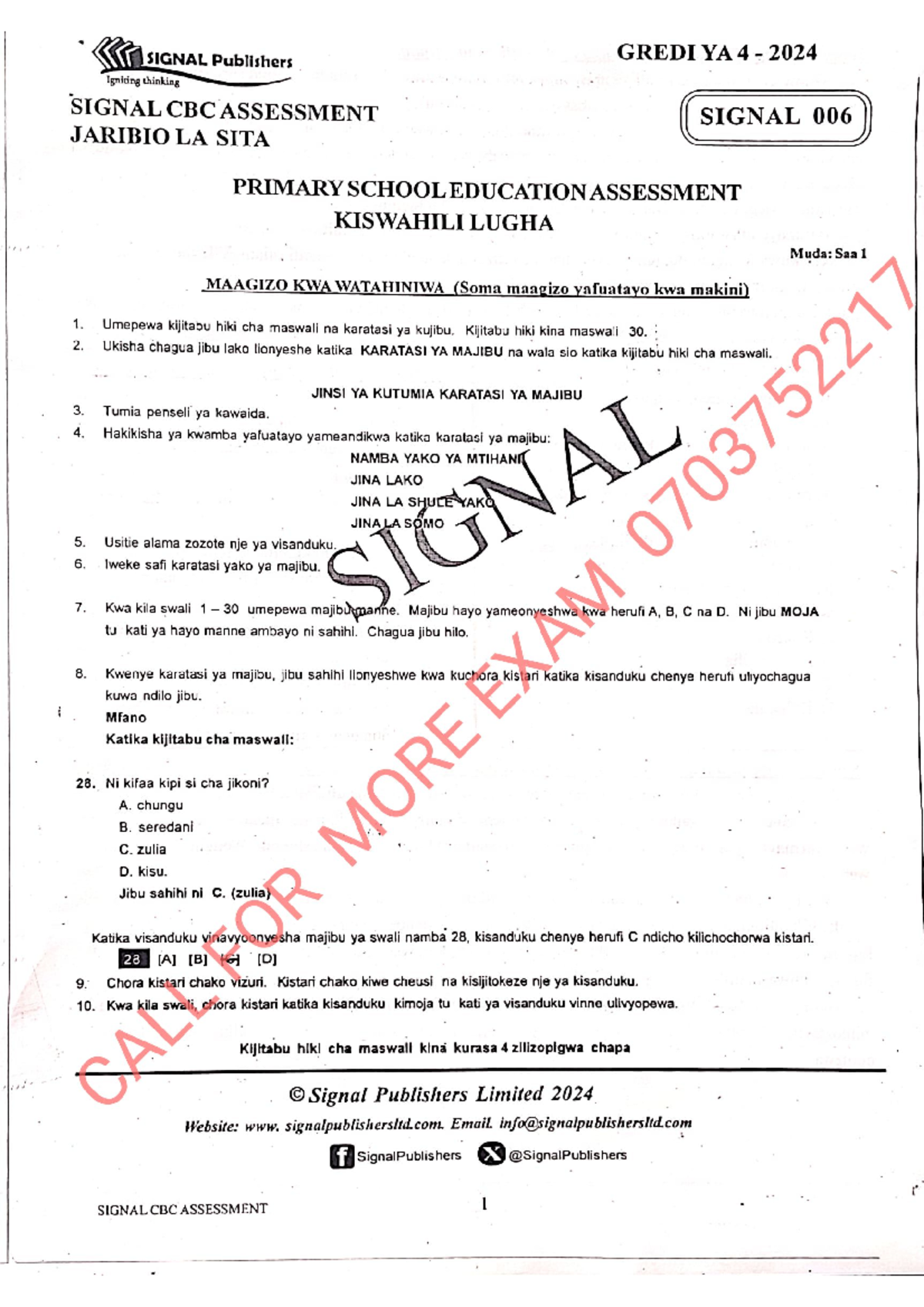Signal 006 grade 4 Kiswahili - SIGNAL Publishers GREDI YA 4 2024 ...