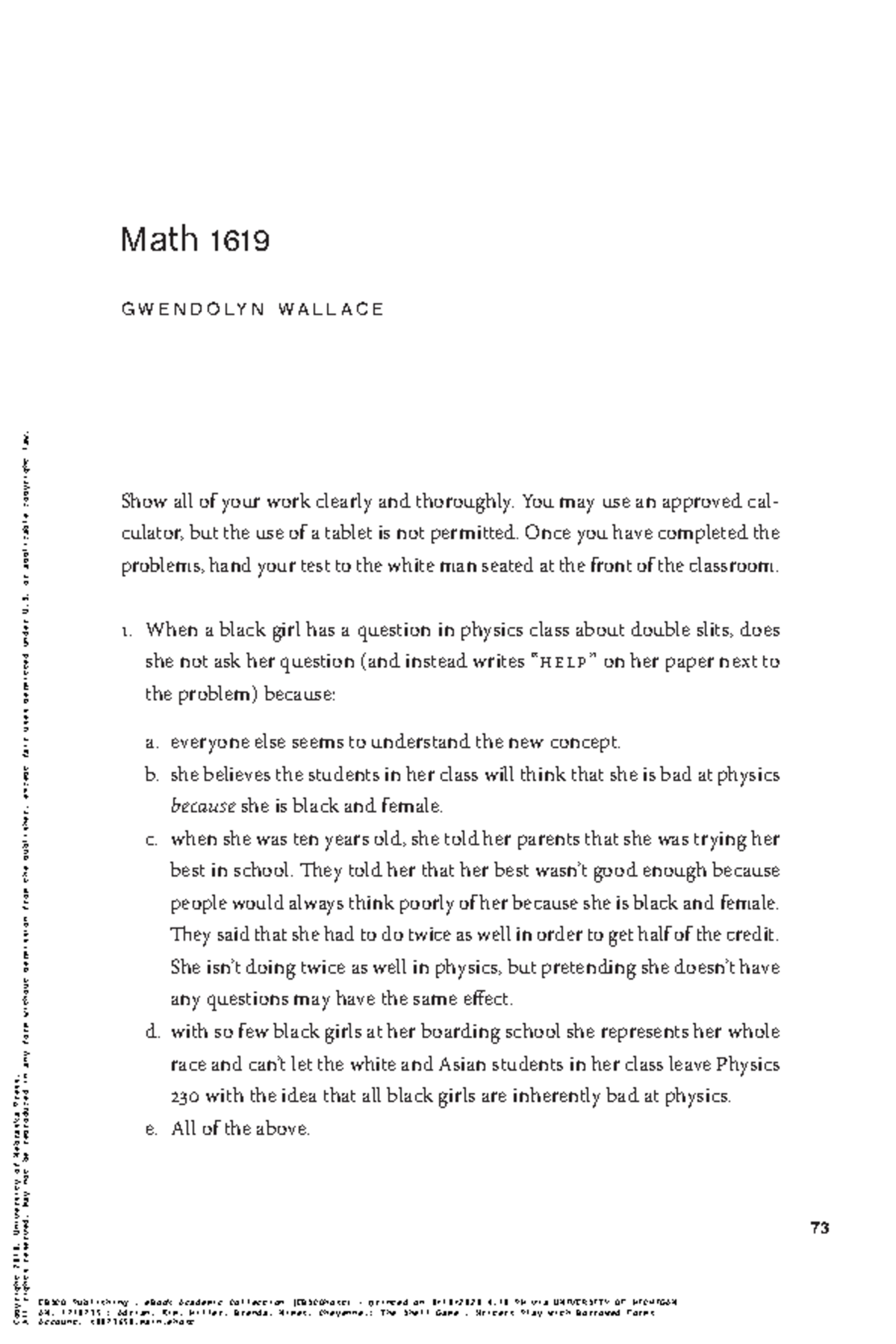 Wallace-Math-1619 - 73 Math 1619 G W E N D O LY N W A L L A C E Show all of your work clearly ...