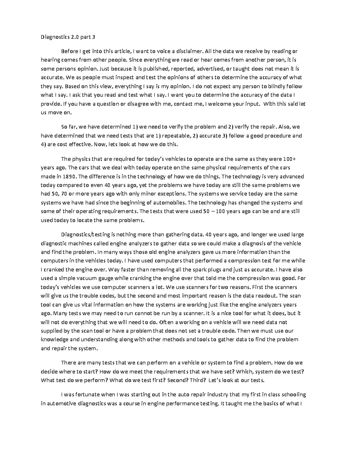 Atomotive Technical Inst - Diagnostics 2 part 3 Before I get into this ...