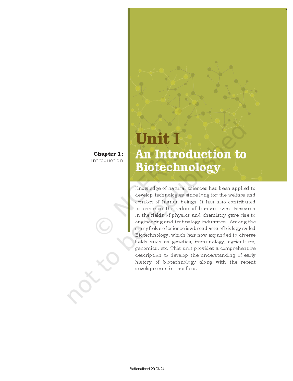 Kebt101 - BCH - An Introduction to Biotechnology Unit I Chapter 1 ...