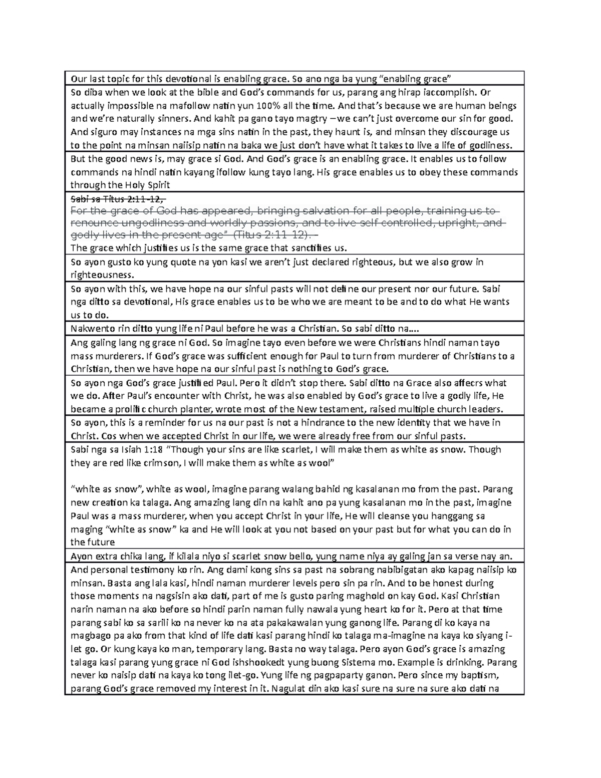 Enabling grace - Lecture notes 1 - Our last topic for this devotional ...