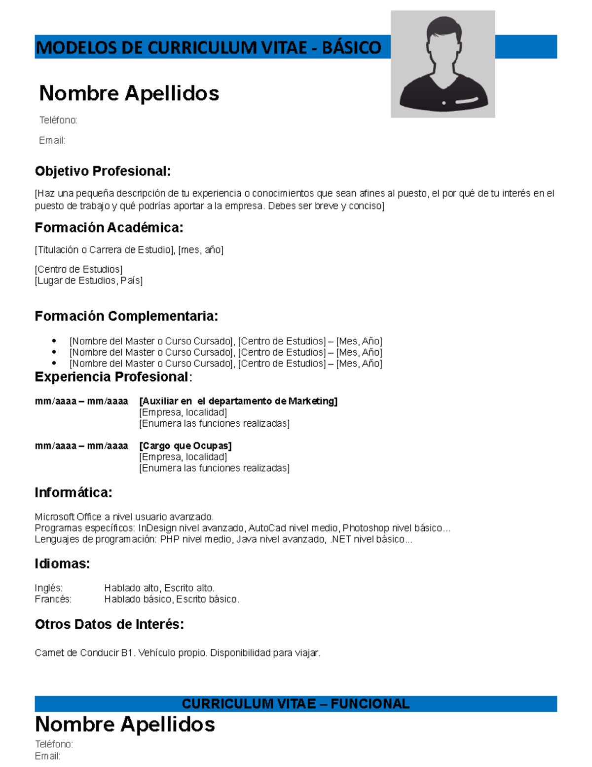 Modelos DE Curriculum Vitae - MODELOS DE CURRICULUM VITAE - BÁSICO ...