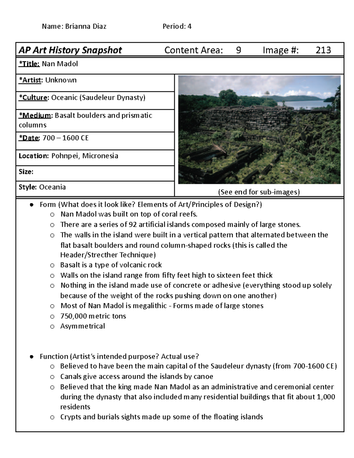 Unit 6.2 Oceania Art - workbook - Name: Brianna Diaz Period: 4 AP Art ...
