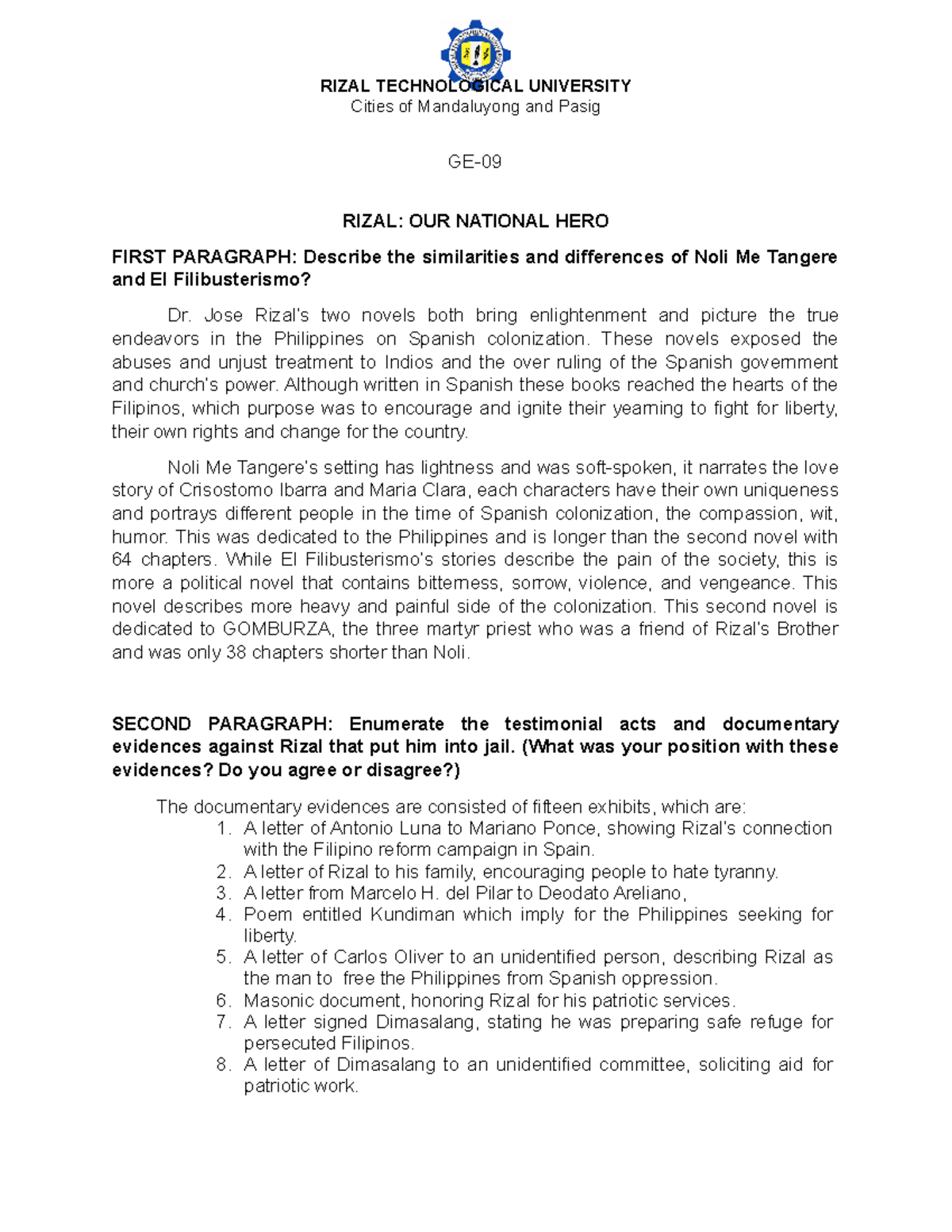 Final Output - Rizal - RIZAL TECHNOLOGICAL UNIVERSITY Cities of ...