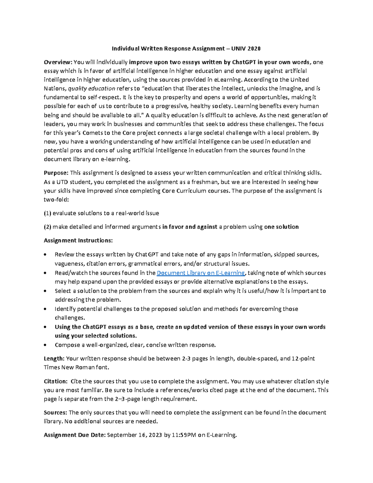 Written Response Instructions - UNIV 2020 - Individual Written Response ...